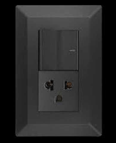 INTERRUPTOR + TOMA CORRIENTE POLARIZADO EUROAMERICANO, COLOR NEGRO ...